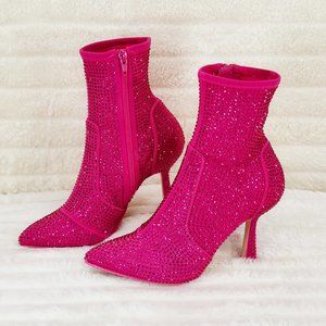Mixx Shuz | Shoes | Stunning Fuchsia Hot Pink Stretch Rhinestone Ankle ...